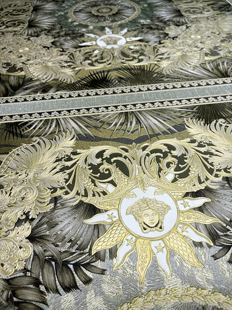 38703-5 Versace Brown Bronze Tropical Palm Leaf Baroque Panel Wallpape ...