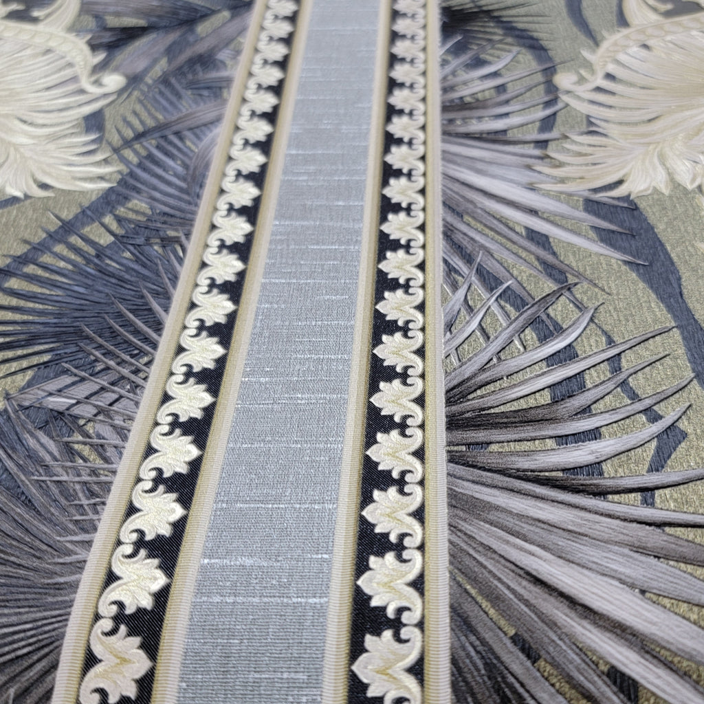 38703-5 Versace Brown Bronze Tropical Palm Leaf Baroque Panel Wallpape ...