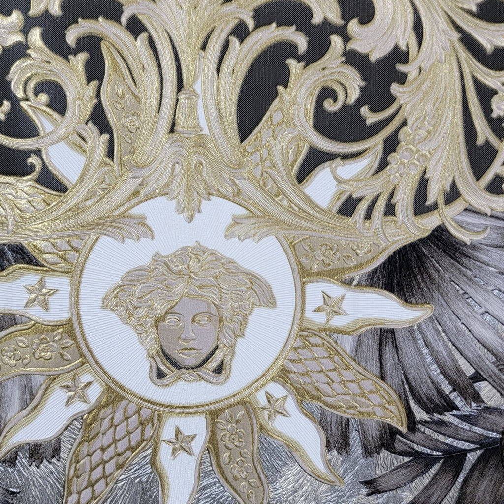 38703-5 Versace Brown Bronze Tropical Palm Leaf Baroque Panel Wallpape ...